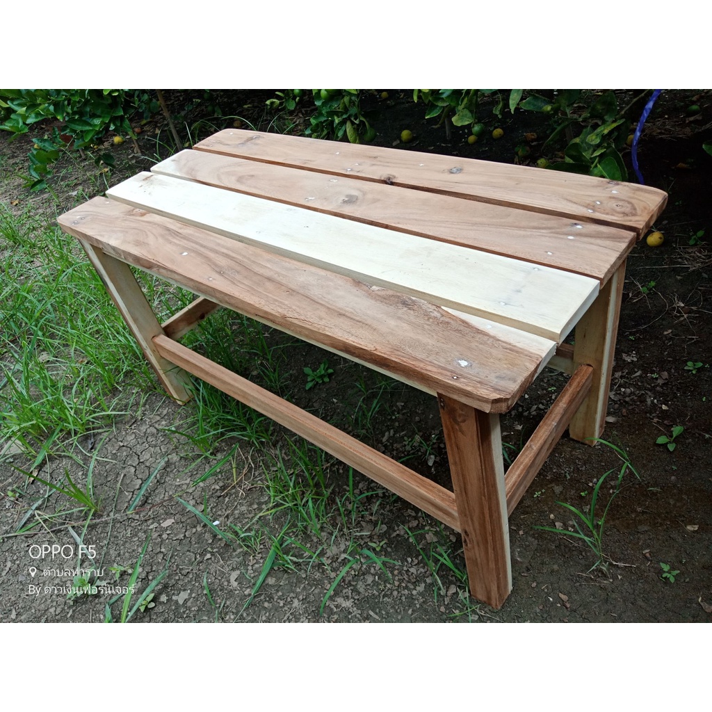 win888- ม้านั่งยาว เก้าอี้สนาม (งานดิบ) ไม้แท้ ขนาด45*95*50ซม. | Shopee ...