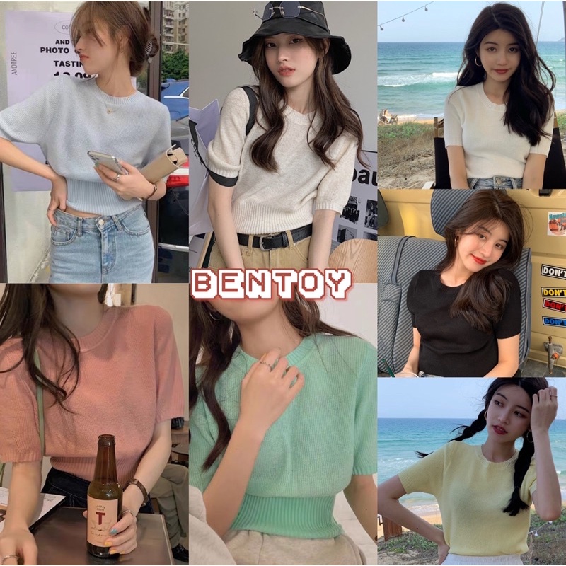 Bentoy(213A)เสื้อยืดแขนสั้นไหมพรม สีพื้นคอกลม สีน่ารักมาก ผ้านิ่มใส่สบาย | Shopee Thailand