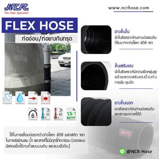 ท่อยางกันทรุด พร้อมกิ๊บรัดสายยาง NCR GENERAL FLEX HOSE ท่อ FLEX สำหรับสวมท่อ ขนาด 4 1/2 นิ้ว ...