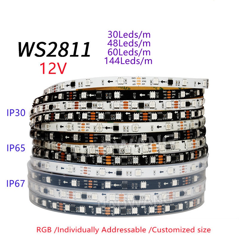 สายไฟ Led WS2811 DC12V RGB 5050 SMD 30 48 60 ดวง 1 IC ควบคุม 3 ดวง กันน้ํา IP65 IP67 สีขาว ดํา 5 ...