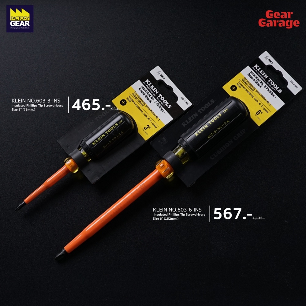 KLEIN NO.603-3-INS / 603-6-INS / Insulated Phillips Tip Screwdrivers ...