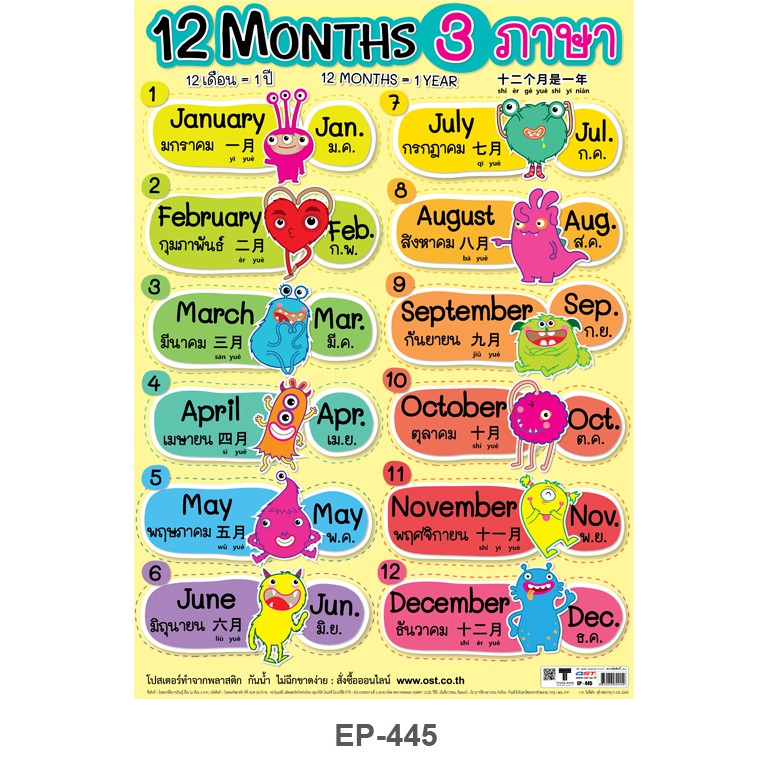 โปสเตอร์ 12 Months 3ภาษา ไทย จีน อังกฤษ Ep 445 โปสเตอร์ 12 เดือน 3