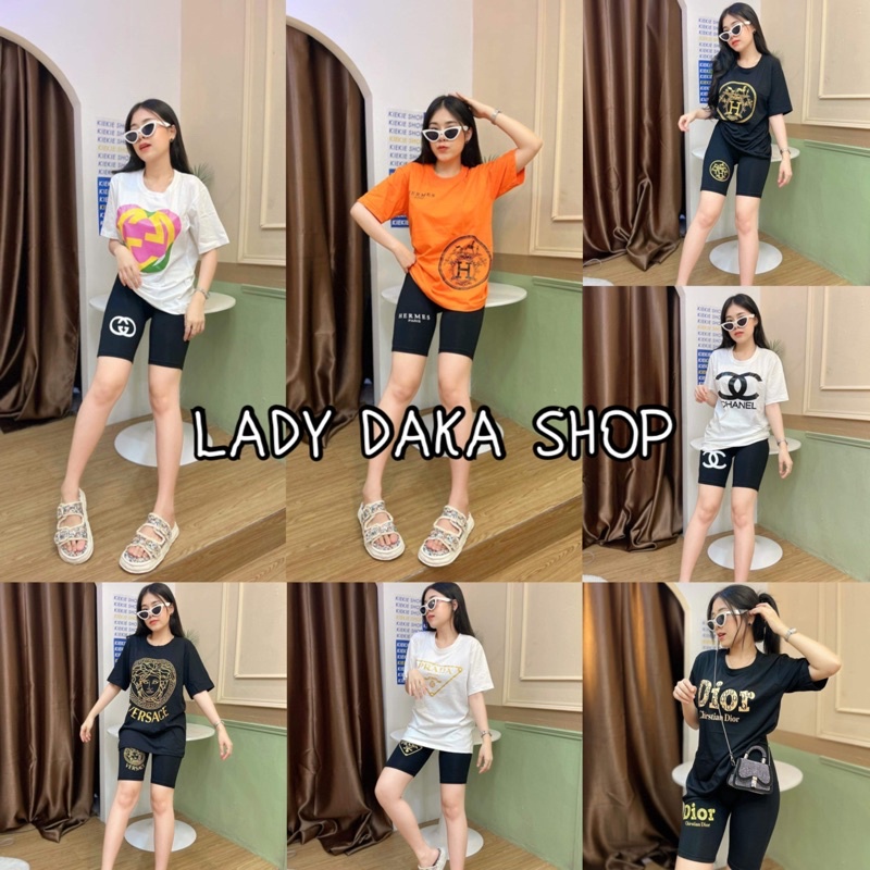 🧡LADY DAKA SHOP🧡เซท2ชิ้น เสื้อยืดบิ๊กไซส์+เลคกิ้งสามส่วน ใส่สบาย | Shopee Thailand