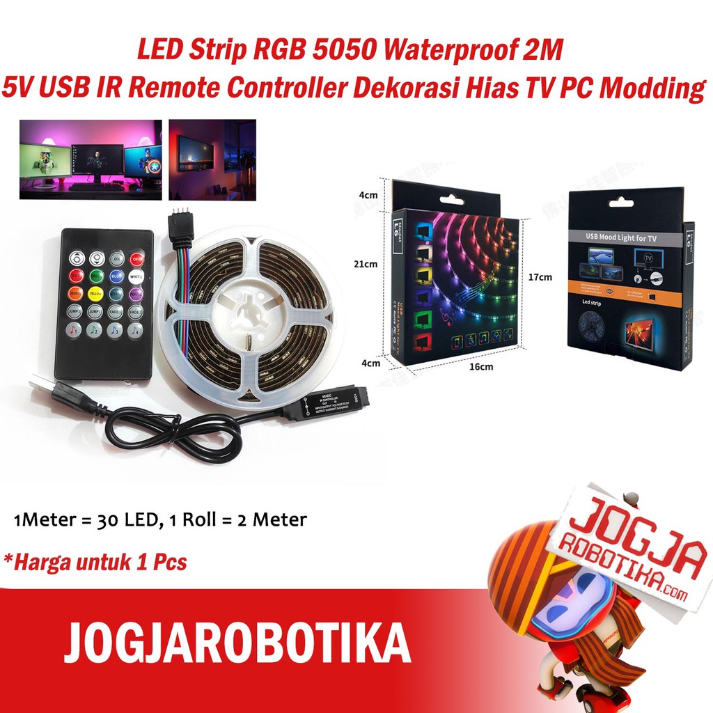 Led Strip RGB 5050 กันน้ํา 2M 5V USB IR รีโมทคอนโทรลตกแต่ง Backlight TV ...