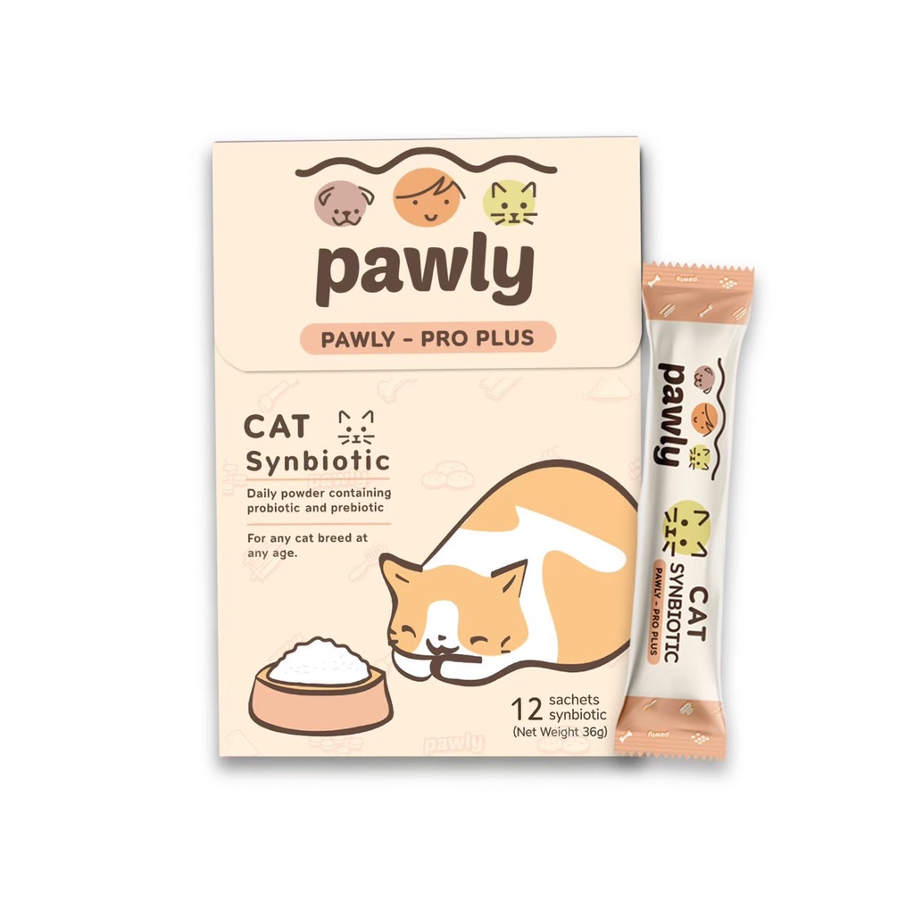 Pawly [1กล่อง 12ซอง] ผงพรีไบโอติกและโปรไบโอติกสำหรับสุนัขและแมว ...
