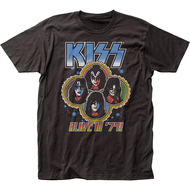 KL KISS Band เสื้อยืดแขนสั้น Kissing Band Alive in '79 Kiss plus Size Retro Style แฟชั่นเสื้อยื ...