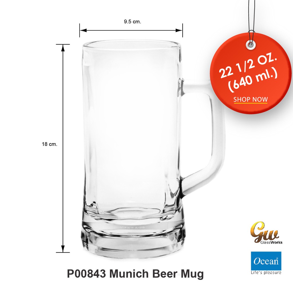 แก้วเบียร์ มัค โอเชี่ยกลาส Beer Mug Ocean Glass P00843 Munich Beer mug 22 1/2 oz. (640 ml ...