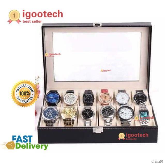 igootech Cassablu กล่องเก็บนาฬิกาข้อมือ 12 เรือน ฝากระจก บุหนัง ด้านในบุกำมะหยี่ กล่องใส่นาฬิกา ...