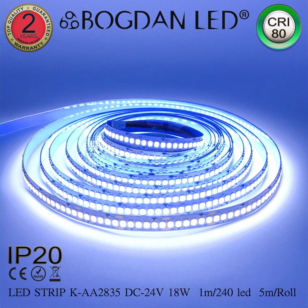 LED STRIP K-AA2835-240-10000K DC-24V 18W/1M IP20 ยี่ห้อBOGDAN LED แอลอี ...