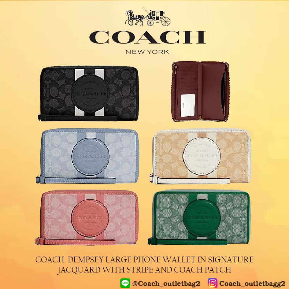 COACH DEMPSEY LARGE PHONE WALLET IN SIGNATURE JACQUARD WITH STRIPE AND ...
