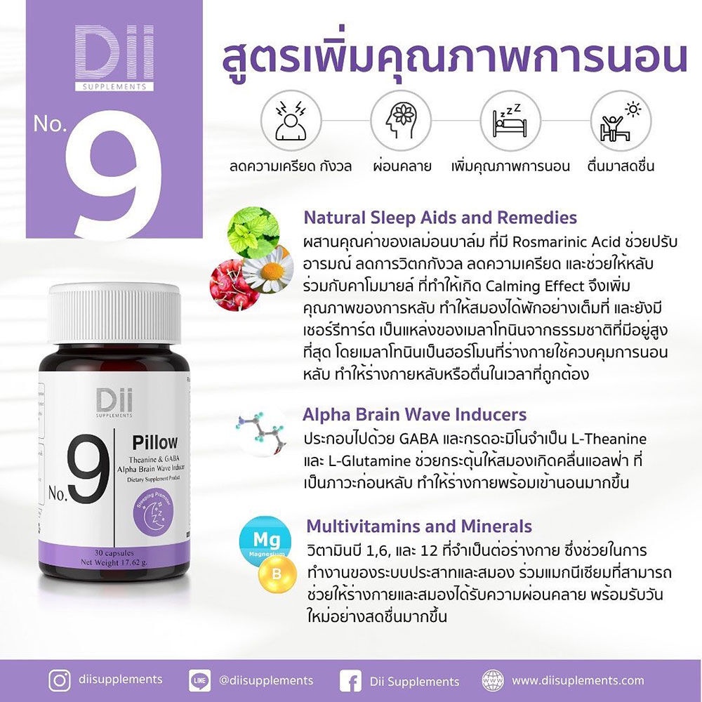 Dii No.9 Pillow Theanine & GABA Travel Size 10 Capsules ดีไอไอ พิลโลว์ ผลิตภัณฑ์เสริมอาหาร ...