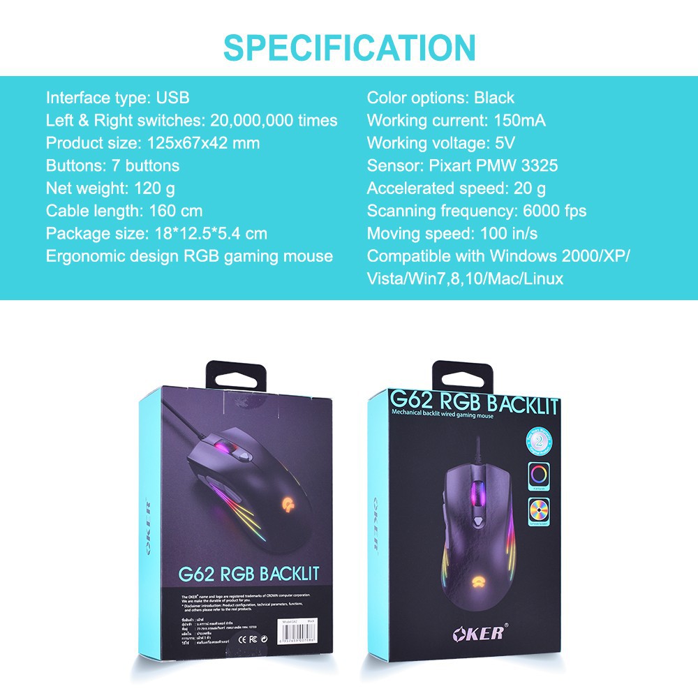 เมาส์เกมมิ่ง oker G62 RGB BACKLIT | Shopee Thailand