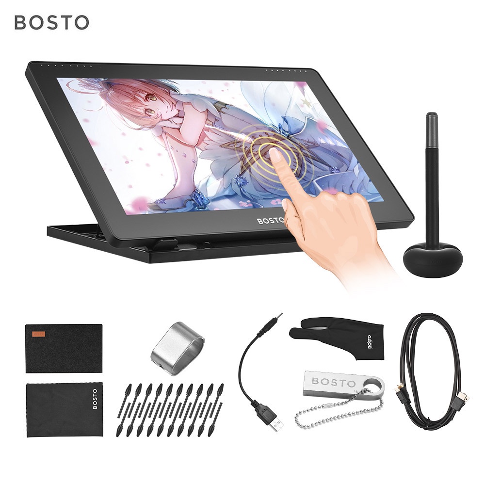 BOSTO 16HDT Portable 15.6 Inch H-IPS LCD Graphics Drawing Tablet Display Support Capacitive ...