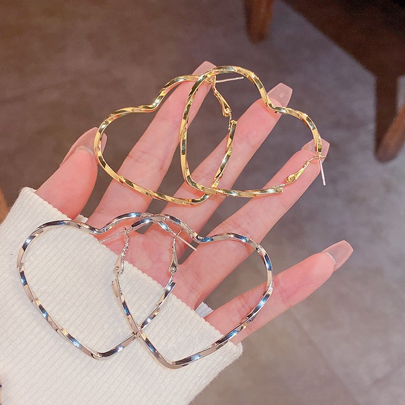 Shuling ต่างหูเข็มเงิน 925 ทรงกลม ขนาดใหญ่ รูปหัวใจ เรียบง่าย | Shopee ...