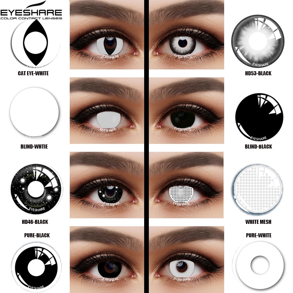 EYESHARE Cosplay Contact Lenses for Eyes BLACK Series Cosplay Halloween ...