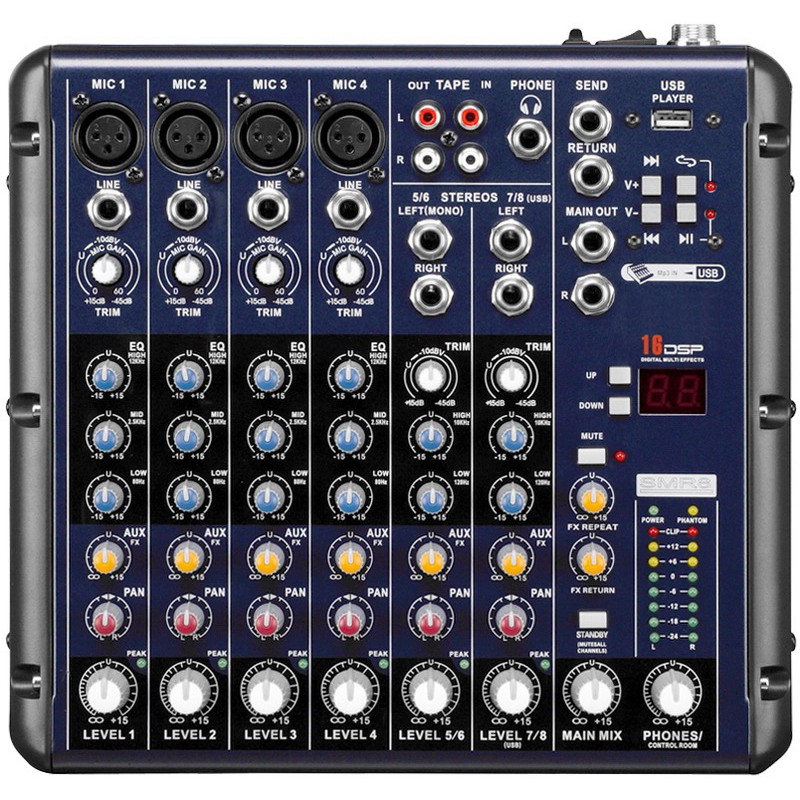 Mixer SMR8 มิกเซอร์ 8 อินพุท (4 โมโน/2 สเตอริโอ) + เอ็ฟเฟ็กต์ + ช่อง ...