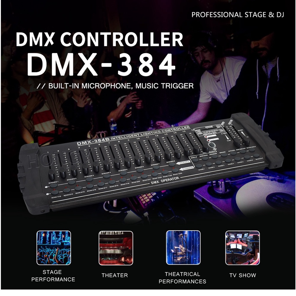 บอร์ดควบคุมไฟ⭐ 384 DMX Controller DJ Equipment DMX 512 Console Stage Lighting For LED Par Moving ...