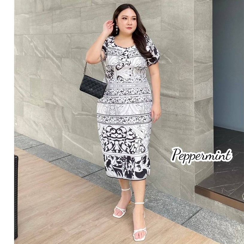 ราคาพิเศษ ‼️เดรสสาวอวบ ทรงสอบ เรียบหรู ดูไฮ SizeXL-6XL Peppermint Plus Size (512) | Shopee Thailand