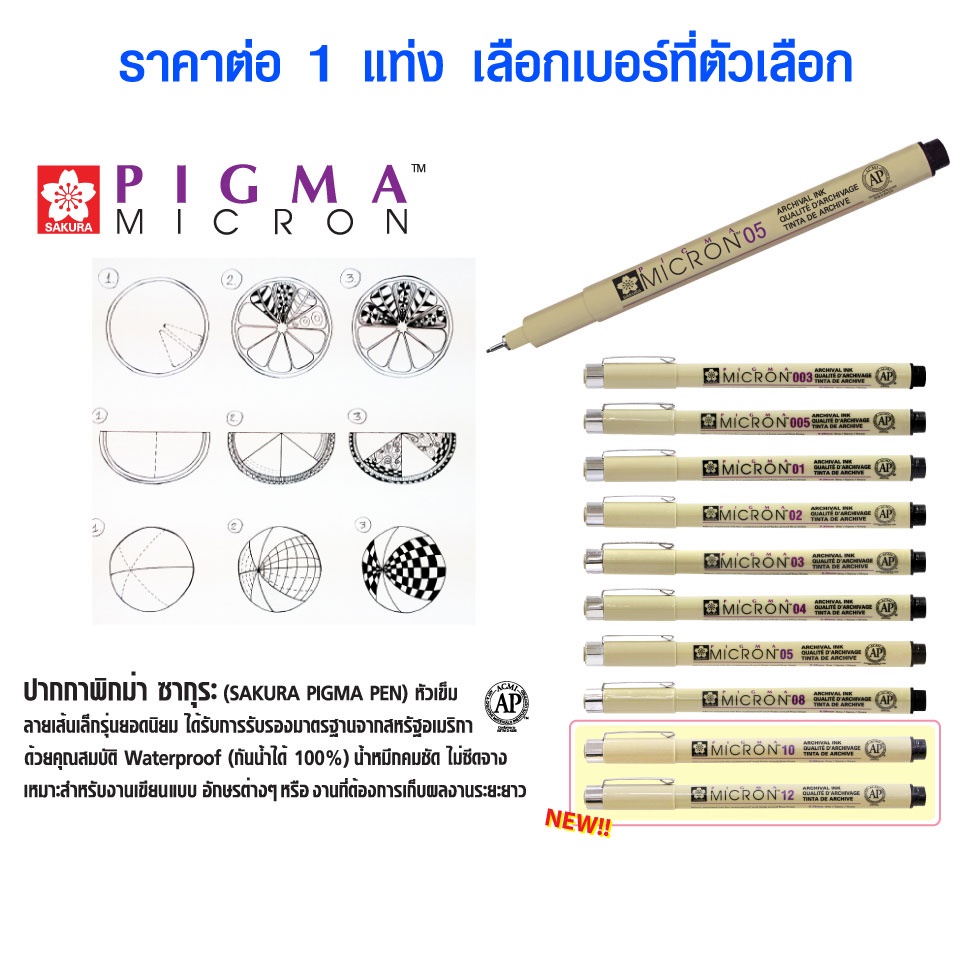 ปากกาเส้นเล็ก กันน้ำ สีดำ ขนาด 0.15 - 0.70 มม. แบบหัวเข็ม ปากกา พิกม่า ...