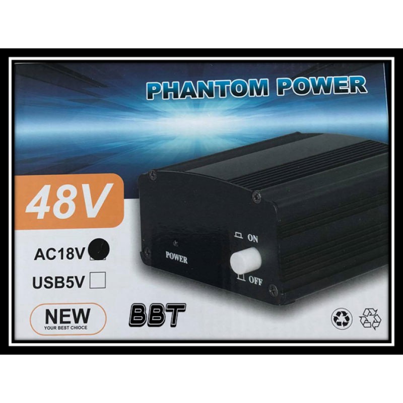 BBT ตัวเลี้ยงไฟไมโครโฟน PHANTOM POWER-48V Power Supply For Condenser ...