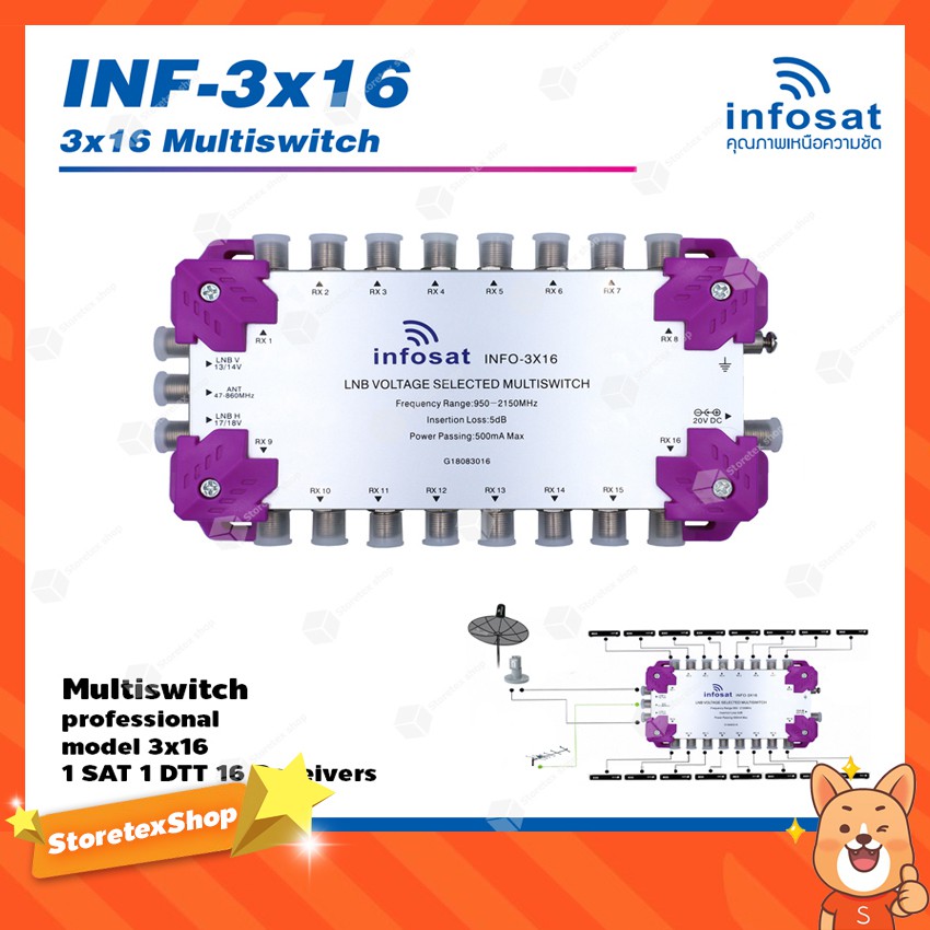 Multi Switch INFOSAT รุ่น INF-3X16 มัลติสวิทซ์ (เข้า3ออก16) | Shopee ...