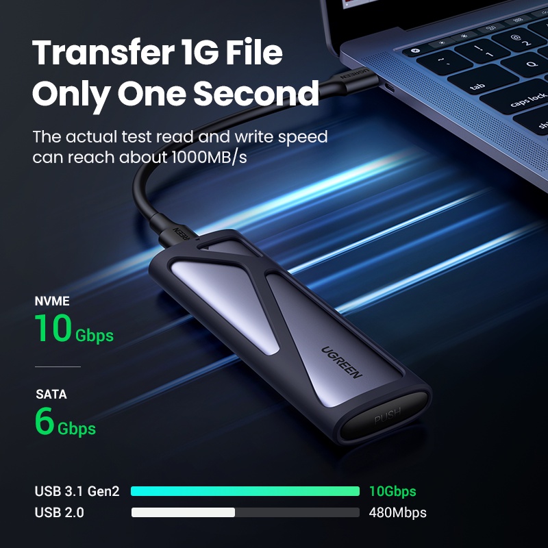 Ugreen M.2 NVMe SSD Enclosure Dual Protocol NVMe SATA เป็น USB 3.1 Gen2 10 Gbps NVMe PCI-E M.2 ...
