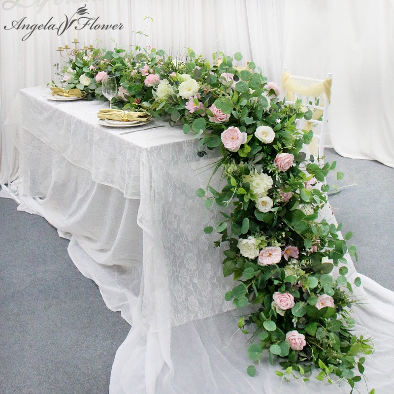 Rose Eucalyptus Leaf Table Runners Flower Wedding Arch Decor Artificial ...