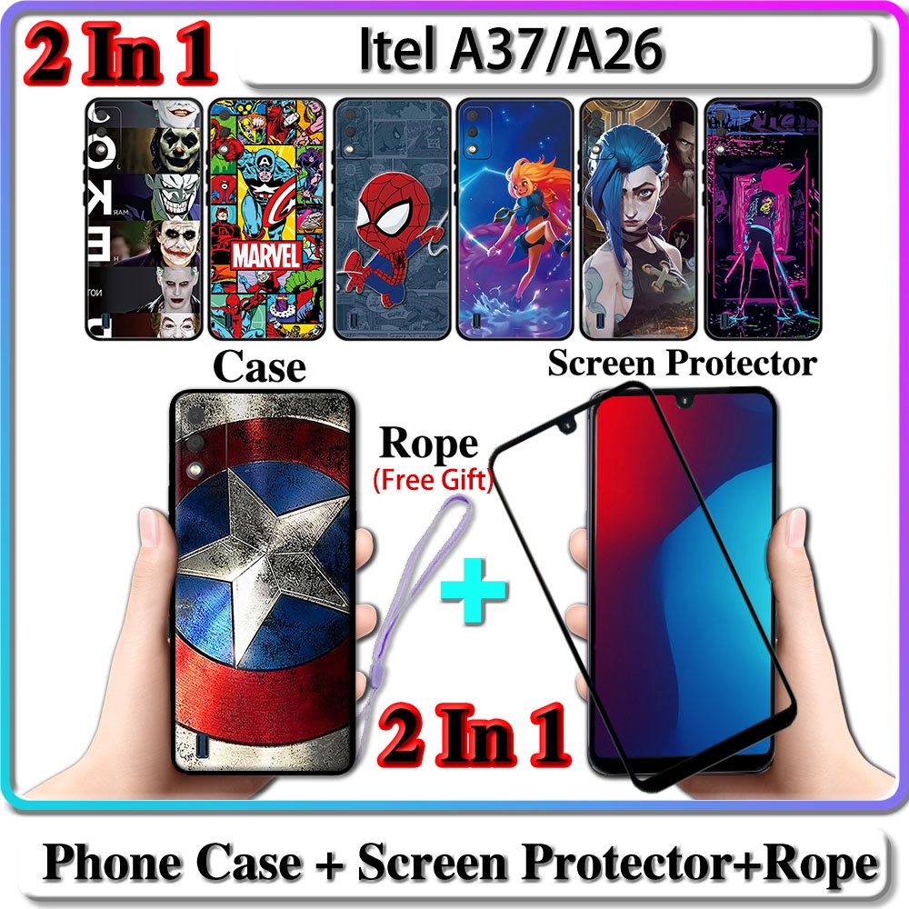 2 IN 1 เคส Itel A37 A26 พร้อมกระจกนิรภัยกันรอยหน้าจอโค้ง เซรามิค ฮีโร่ ...