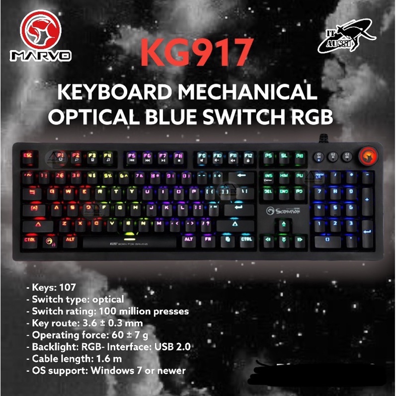 Marvo KG917 คีย์บอร์ดเกมมิ่ง KEYBOARD MECHANICAL OPTICAL BLUE SWITCH ...