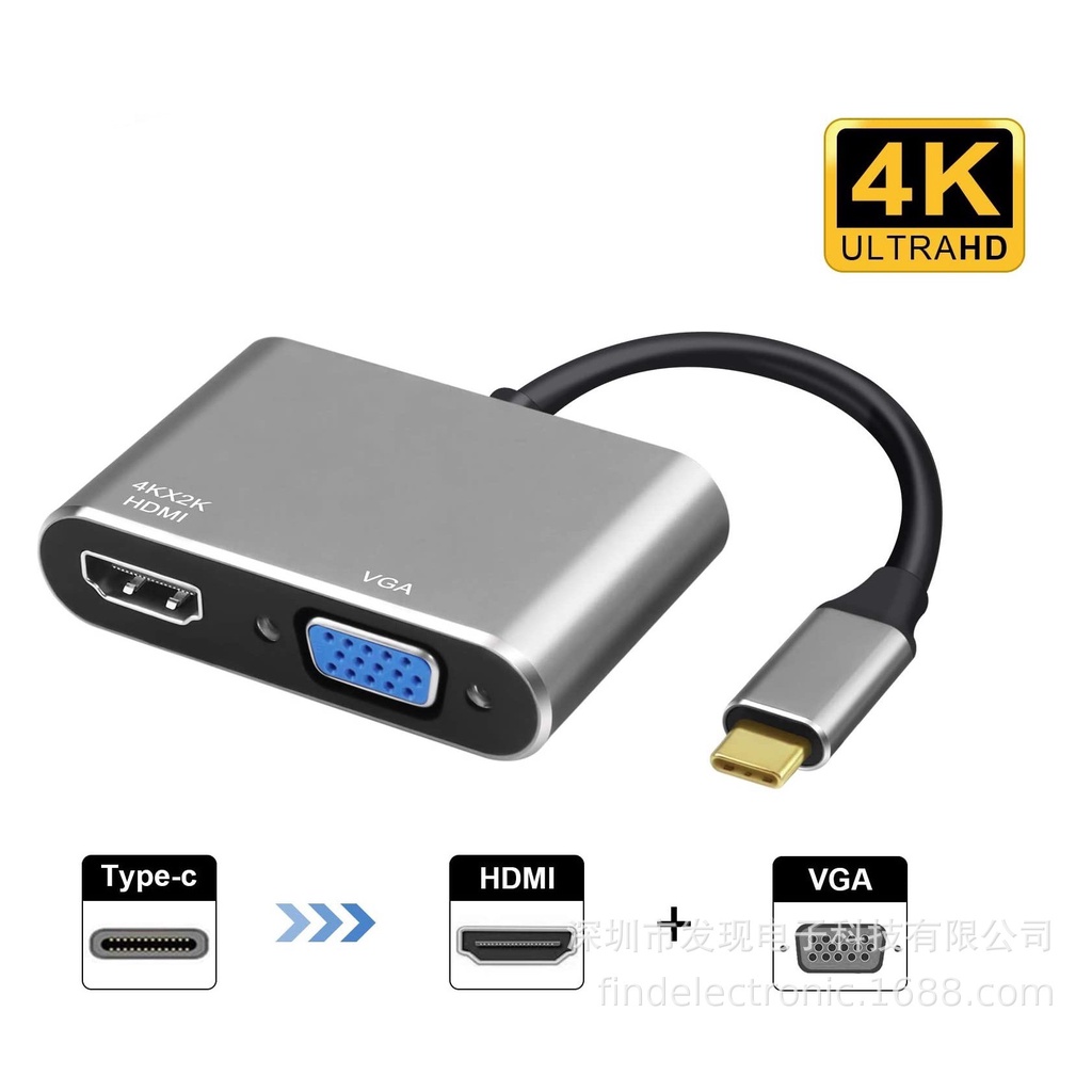 USB C to HDMI Adapter 4K Type-C to HDMI / VGA / Audio / USB 3.0 Port + USB C Female Port ...