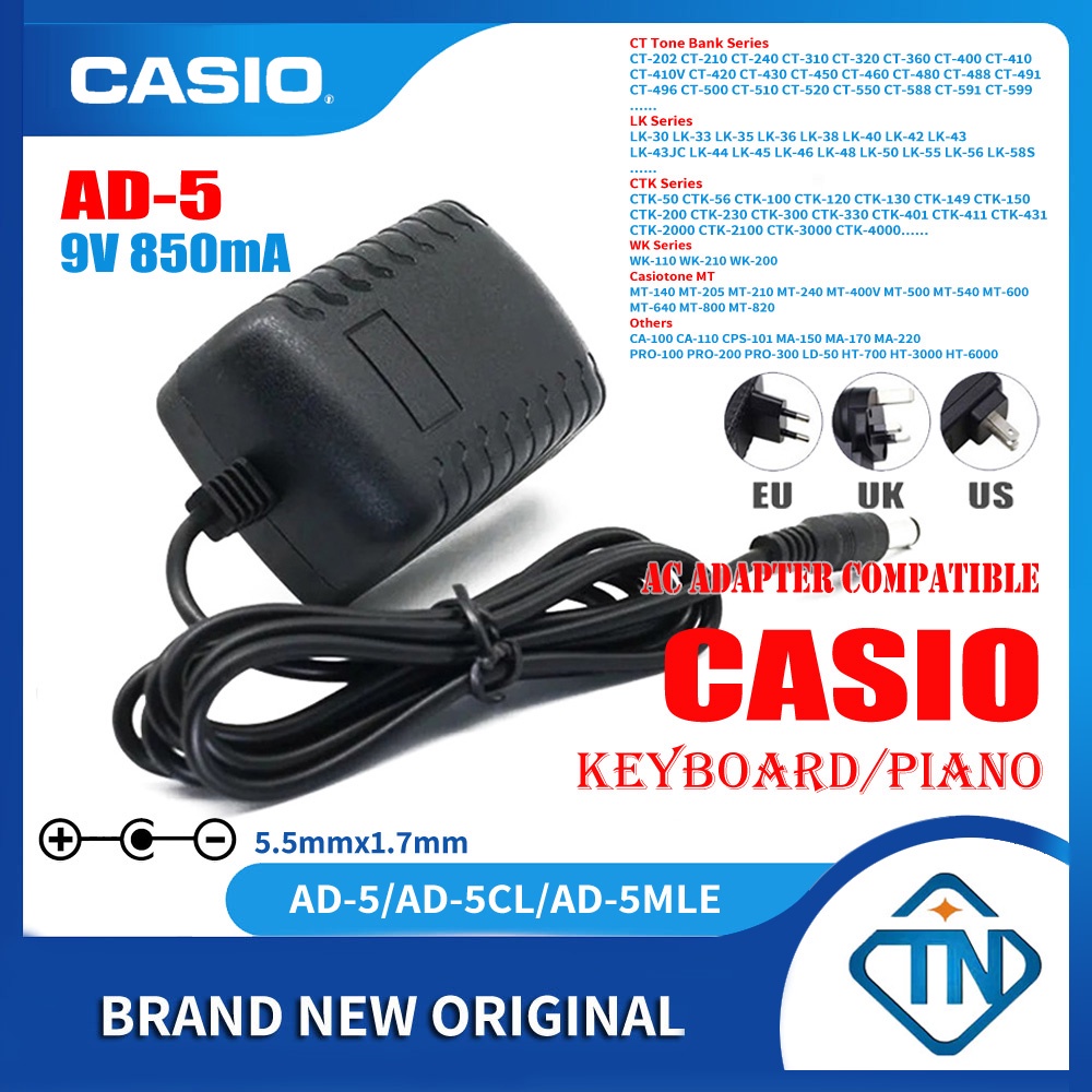 9V 850mA AD-5 AD-5CL อะแดปเตอร์ AC สําหรับ Casio Casiotone LK-65 LK ...