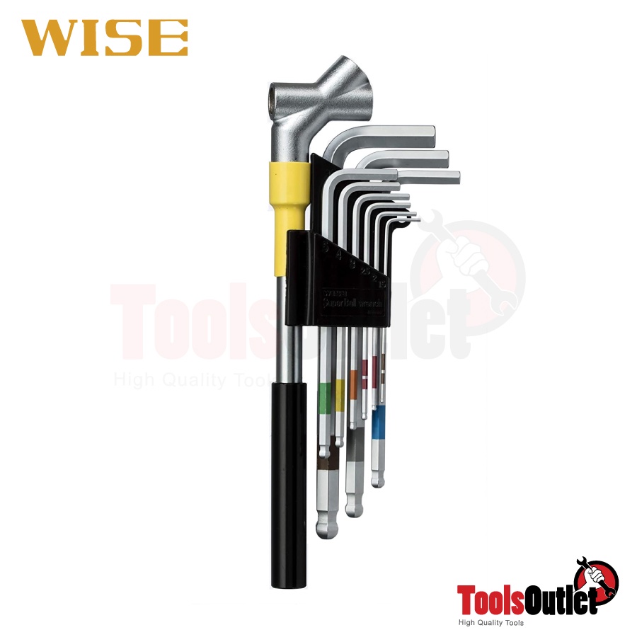 WISE SUPER BALL WRENCH หกเหลี่ยมหัวบอล9อันชุดพร้อมด้ามขัน SBR-1000L-1.5 ...