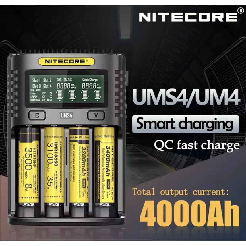 แท้100% NITECORE UM4 / UMS4 LCD USB เครื่องชาร์จ Li-Ion IMR INR ICR ...
