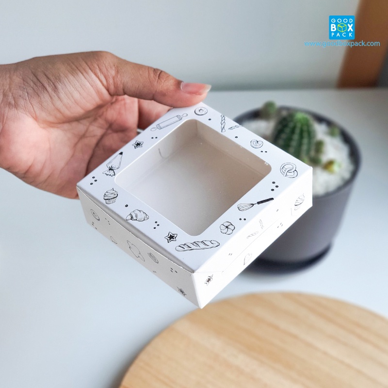 Goodboxpack (50ใบ/แพ็ค) กล่องบราวนี่ 1 ชิ้น มีแบบเคลือบเเละไม่เคลือบ เป็นกระดาษฟู้ดเกรด ขนาด8 ...