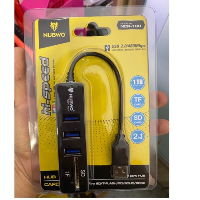 NUBWO NCR-100 3 Port USB HUB v2.0 + Card Reader (Black) | Shopee Thailand
