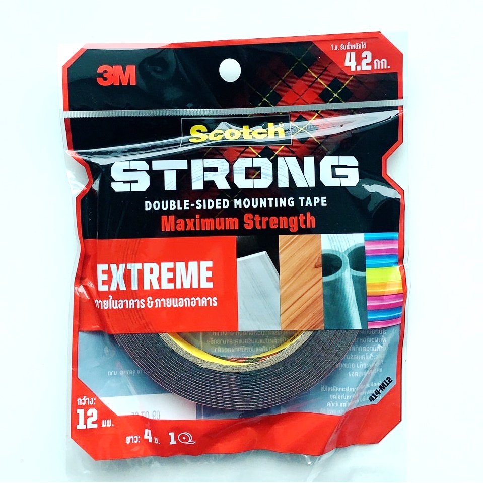 3m เทปแรงยึดสูง สีดำ Scotch Strong Extreme Double-Sided Mounting กว้าง ...