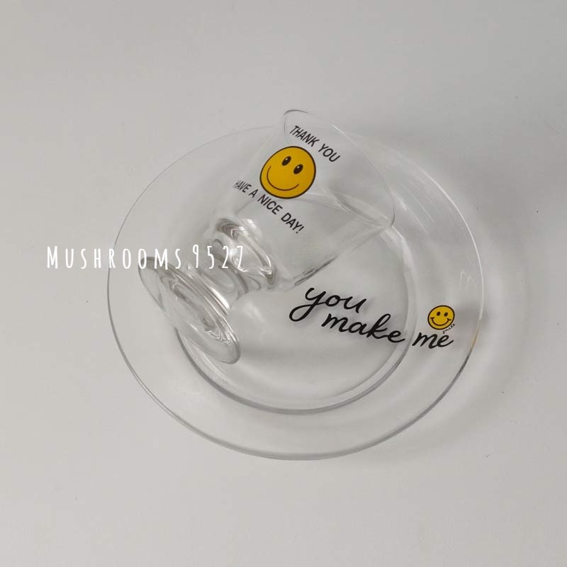 Korean Style Niche Smiley Glass Goblet Glass Plate Cute Smile Fruit ...