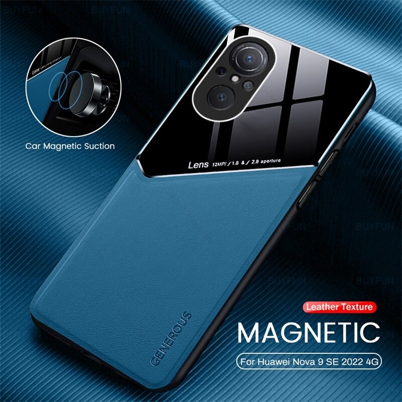 for huawei nova 9 se case leather car magnetic holder phone cover ...