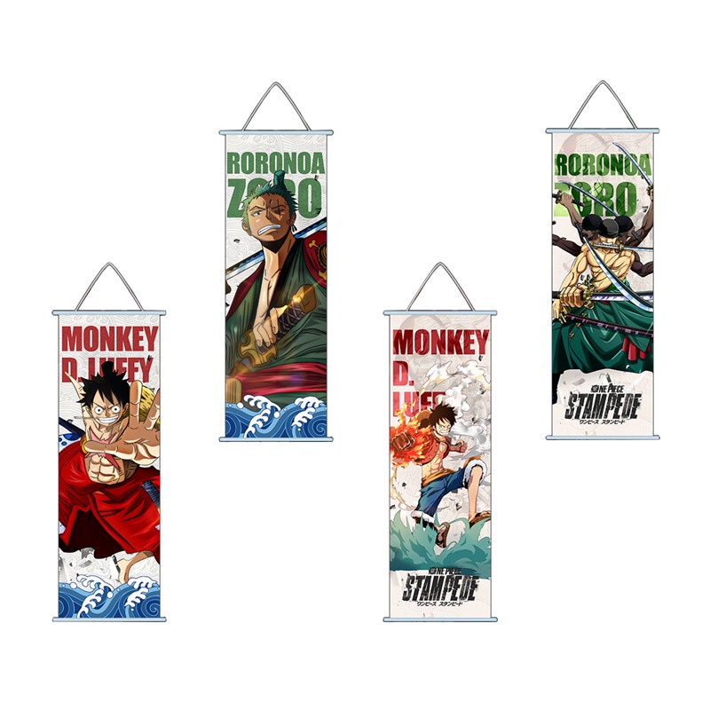 การ์ตูนคลาสสิก One Piece Luffy Zoro Scroll ผ้าใบแขวนผนังภาพวาดตกแต่ง ...