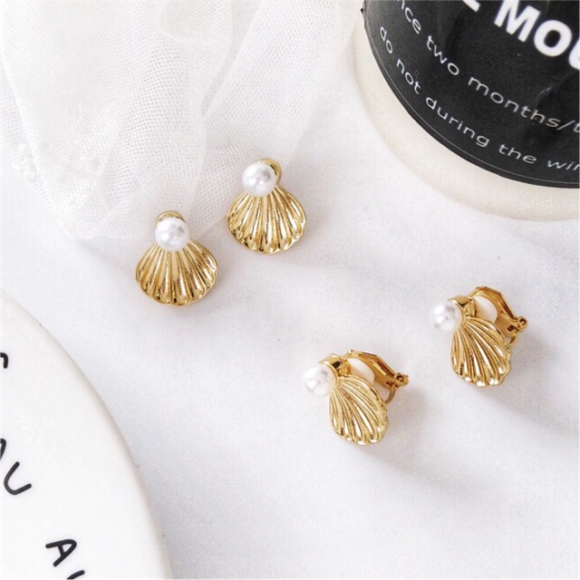 Seashells earrings พร้อมส่ง หนีบ/เจาะ ต่างหูหอย | Shopee Thailand