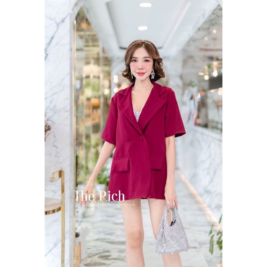 เสื้อสูทเบลเซอร์แขนสั้น ทรงสวย ติดกระดุมปั้มเหมือนสีเสื้อ | Shopee Thailand