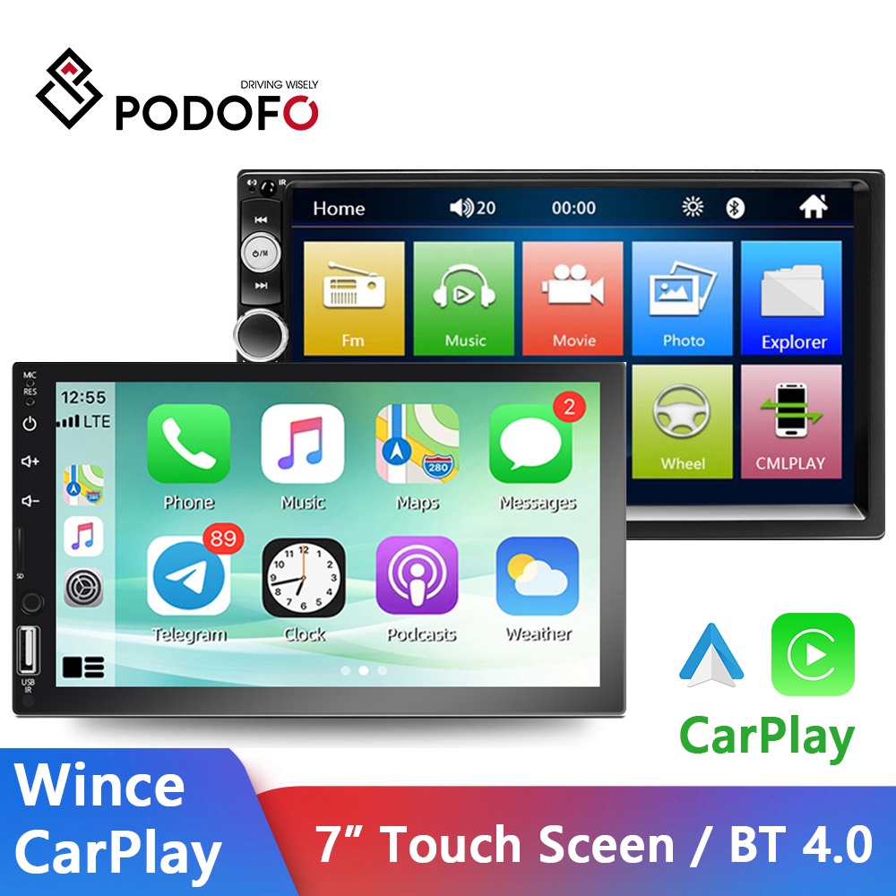 Podofo 2 din CarPlay Android Auto Car Radio 7" Autoradio Multimedia ...