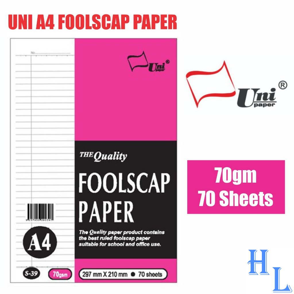กระดาษ Uni FoolScap A4 70แกรม 70แผ่นแผ่นข้อสอบ (S39) สีชมพู | Shopee ...