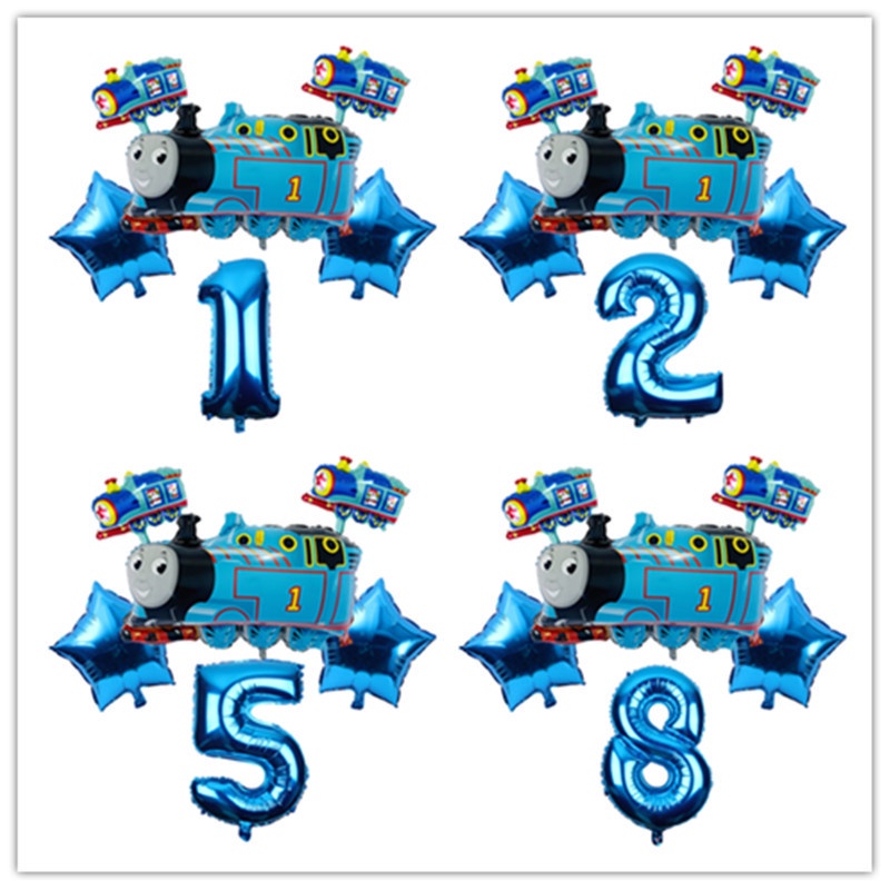 6 ชิ้นเซ็ต Thomas Train Theme ฟอยล์บอลลูน 32in สีฟ้าจํานวนชุดบอลลูนตก 3696