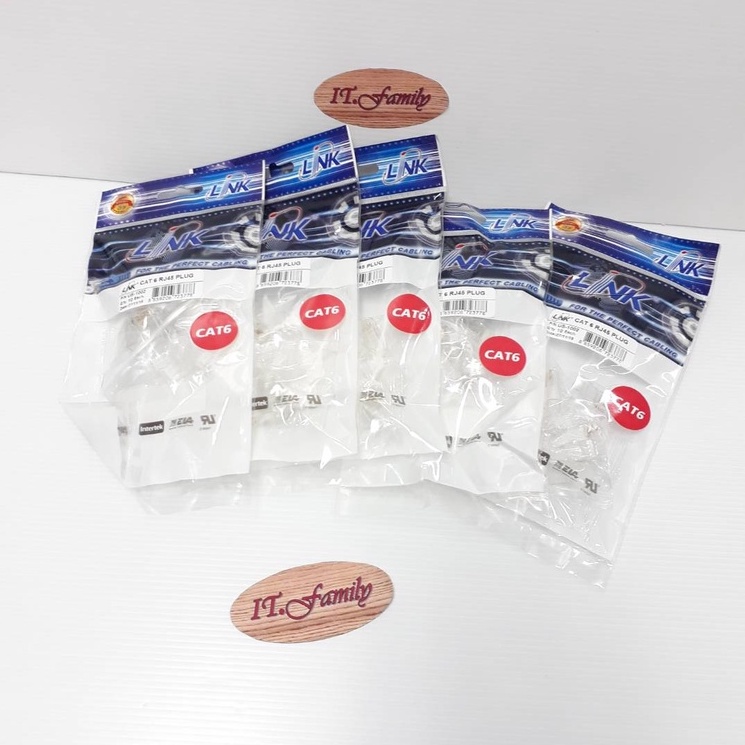 หัวแลน RJ45 CAT 6 ยี่ห้อ LINK ตัวผู้ สำหรับเข้าสายแลน แพ็ค 5 ถุง (ถุงละ ...