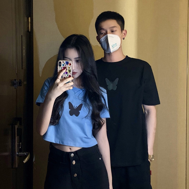 【WANG JIAO ZHAN】 เสื้อยืดคู่รักแขนสั้นพิมพ์ลายผีเสื้อ【6611】 | Shopee ...