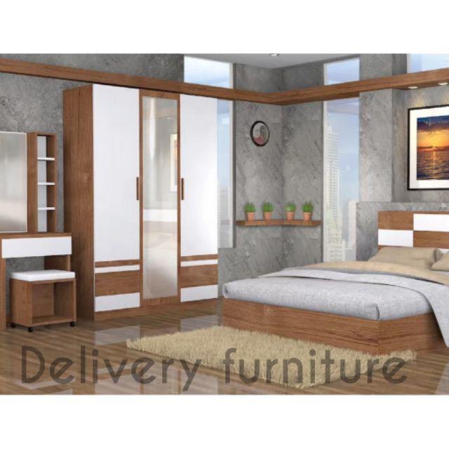 ชุดห้องนอนเซ็ท Cosmo B ( ตู้เสื้อผ้ามีกระจก) | Shopee Thailand