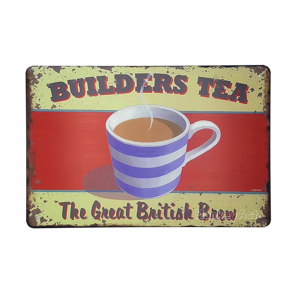 ป้ายสังกะสีวินเทจ Builders Tea, The Great British Brew, ขนาด 20x30 ซม. ...