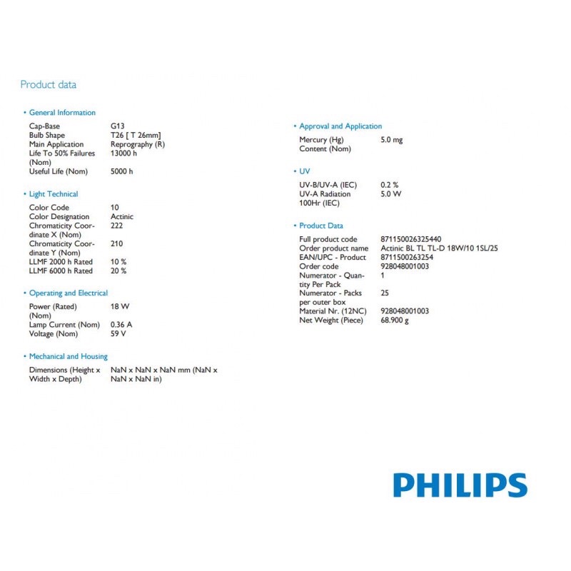หลอดไฟล่อแมลง แบล็คไลท์ Philips Actinic BL TL TL-D 18W UVA | Shopee ...