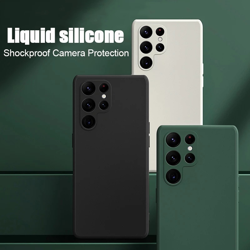 ตรงสแควร์ขอบซิลิโคนเหลวแบบนุ่มเคสโทรศัพท์สำหรับ Samsung ss Galaxy S23 S22 S21 S20 FE Ultra S10 ...